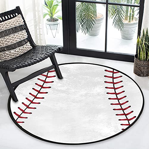 Round Area Rug, Baseball Sport Theme 3ft Diameter Non-Slip Circle Rugs Soft Throw Rugs Machine Washable Floor Carpet for Sofa Living Room Bedroom Nursery Kids Playroom Decor