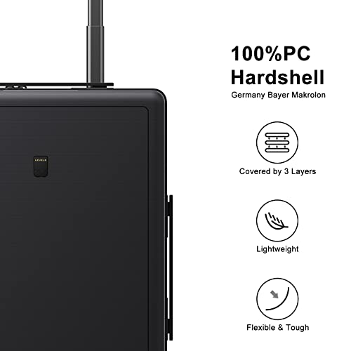 LEVEL8 Hard Shell Carry on Luggage Airline Approved, Carry on Suitcases with Wheels, Lightweight PC Luminous Textured Travel Luggage, TSA Approved, 20 Inch Small Carry-On, Black