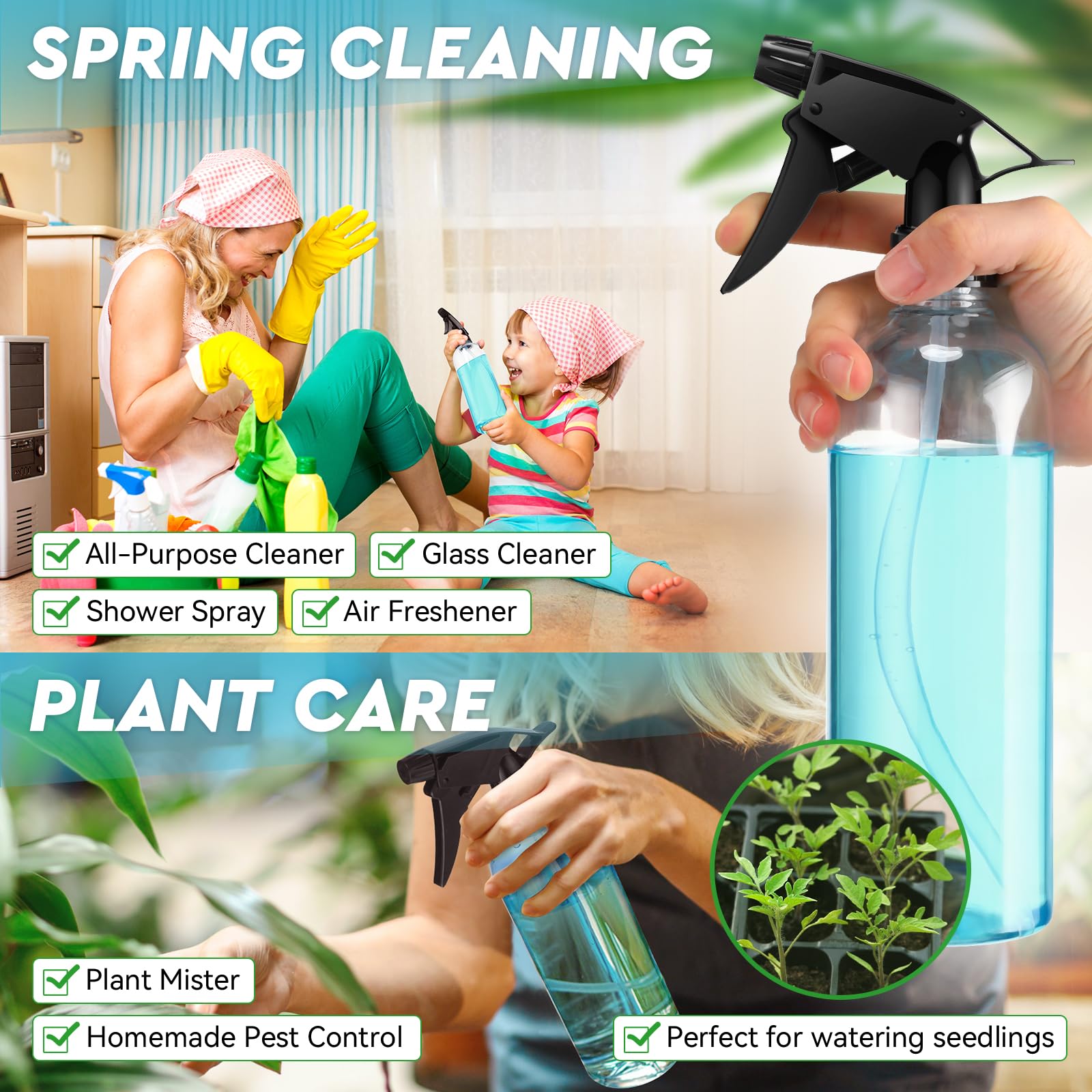 Lallisa 36 Pcs 16 oz Plastic Spray Bottles Leak Proof Empty Bottles for Cleaning Solutions Water Sprayer Bottle with Nozzle Mist, Labels and Handle Funnel for Auto Details, Bathroom, Kitchen, Planting