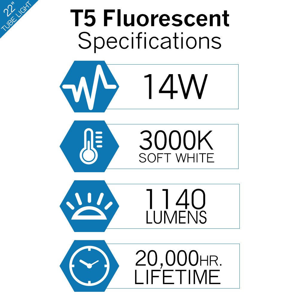 LUXRITE F14T5/830 14W 22 Inch T5 Fluorescent Tube Light Bulb, 3000K Soft White, 60W Equivalent, 1140 Lumens, G5 Mini Bi-Pin Base, LR20856, 10-Pack