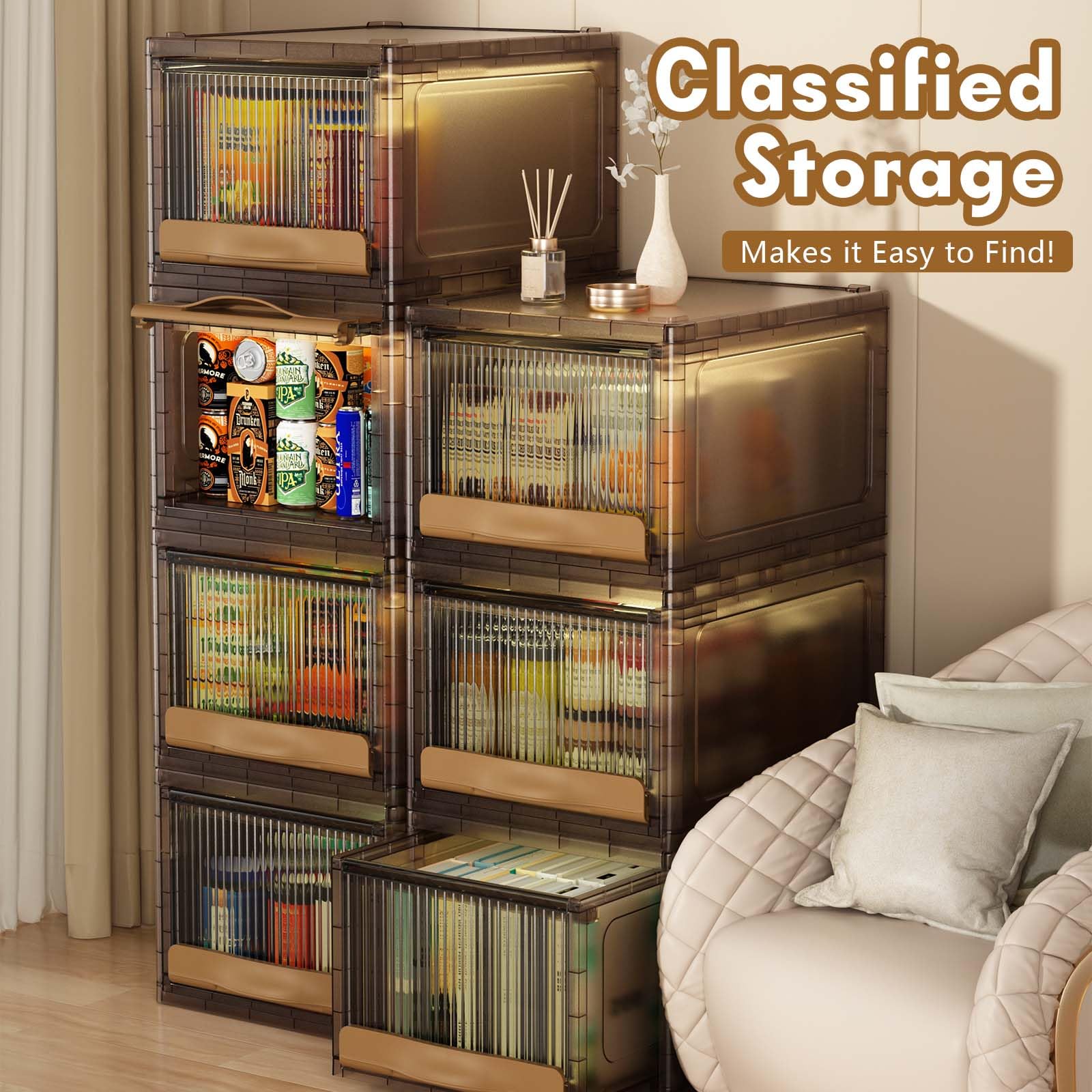 Maricruz Stackable Storage Bins With Lids,Storage Bins With Front Doors,Transparent Storage Cabinet,Stackable Closet Organizers Perfect For Home, Office,Dorm Room(4 Pack,Clear, 8gal)
