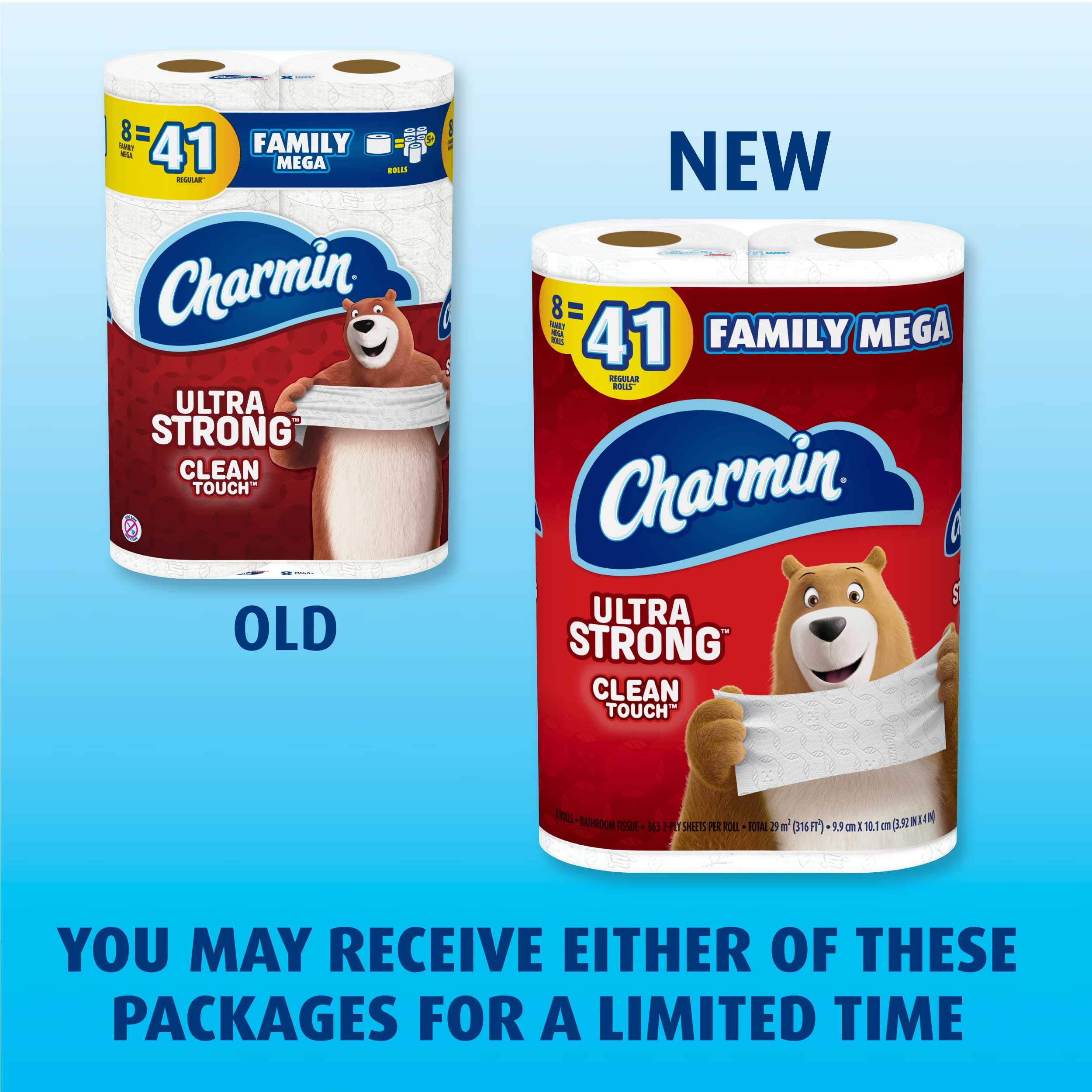 Charmin Ultra Strong Clean Touch Toilet Paper, 24 Family Mega Rolls and Bounty Quick-Size Paper Towels,12 Family Rolls, Bundle (Packaging May Vary)