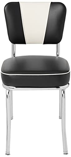 Richardson Seating V-Back Chrome Diner Chair with 2" Box Seat, NULL, Metal, Black and White
