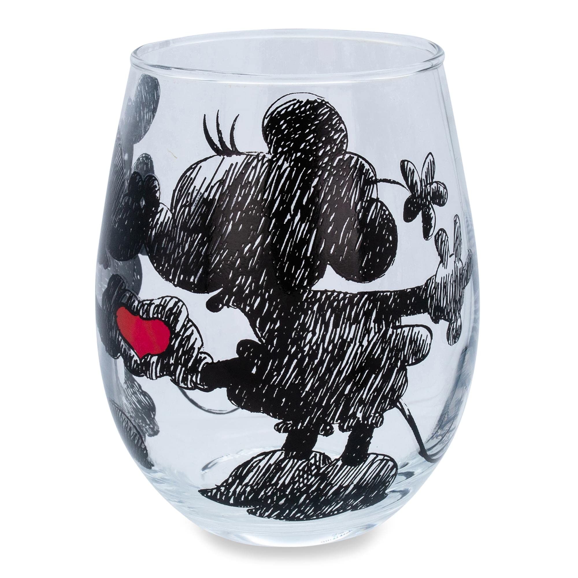 Disney Mickey and Minnie Mouse Heart Teardrop Stemless Wine Glass | Tumbler Cup For Mimosas, Cocktails