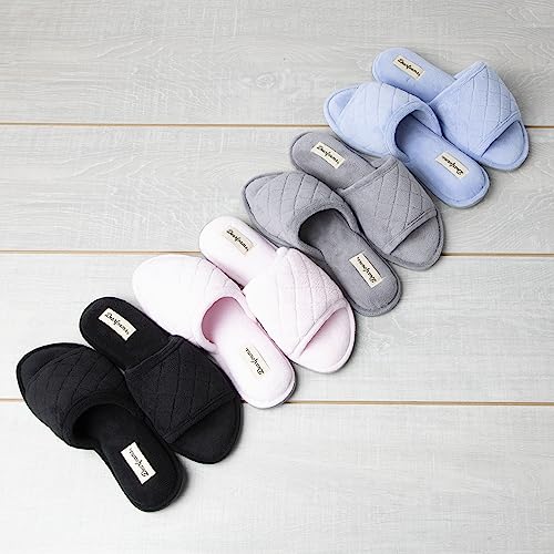 Dearfoams Women's Summer Memory Foam Indoor House Slide Slipper, Black Terry, 9-10
