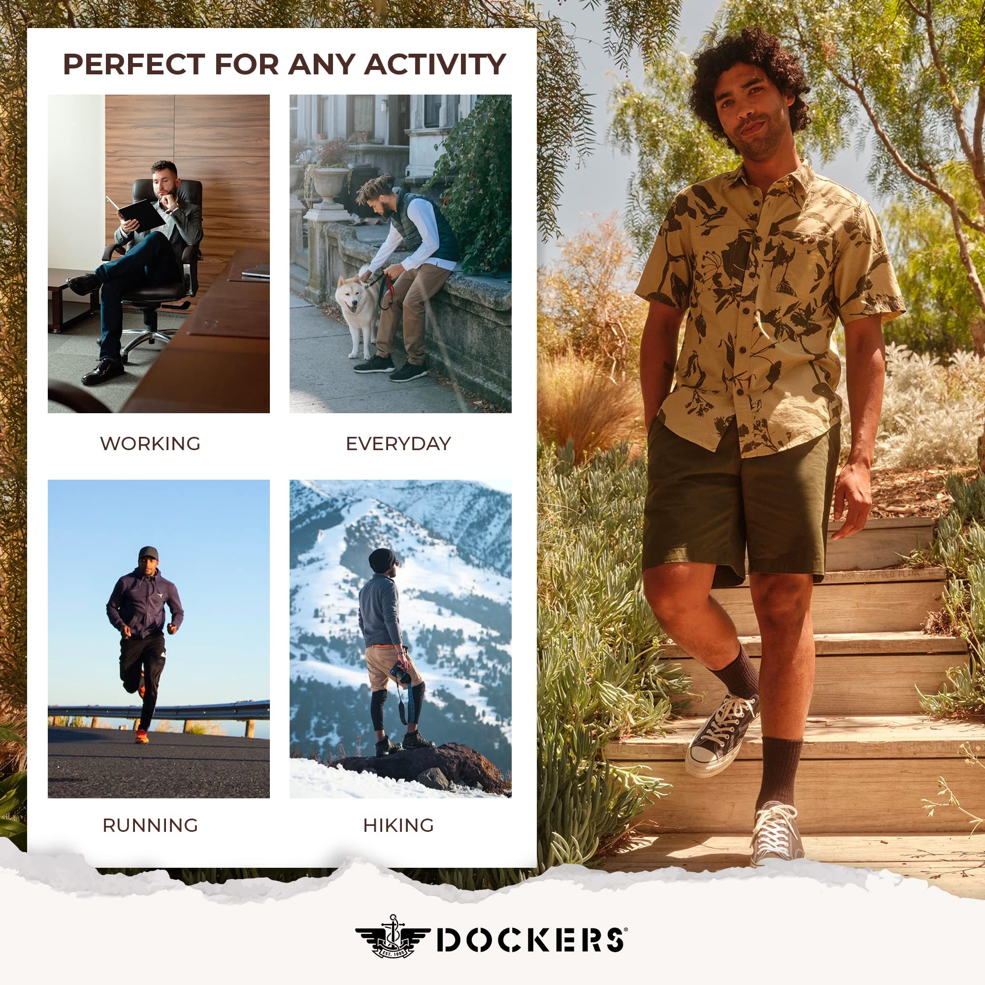 Dockers Men's Performance Socks - 3-Pack Flat Knit Athletic and Crew Socks for Men, Tan Multi