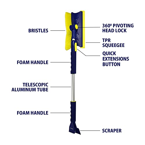 Koolatron Michelin Colossal Extendable 34-49" Snow Brush for Trucks, Swivel Head, Squeegee, Ice Scraper, Ergonomic, Scratch Free Auto Window Snowbrush, Windshield Broom for Car, SUV