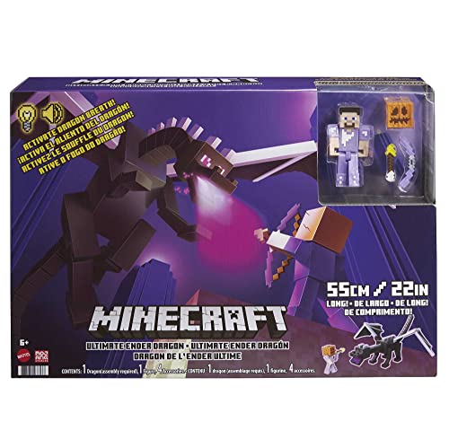 Minecraft Ultimate Ender Dragon 20-Inch Action Figure, Mist-Breathing, Plus Color-Change Steve 3.25-in Figure & Accessories