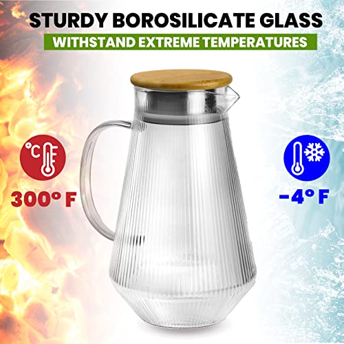 Richro Glass Pitcher with Lid - Elegant Glass Water Carafe with Lid - Durable & Sturdy Glass Water Pitcher - 55 Oz Heat Resistant Glass Carafe for Hot/Cold Beverages, Coffee,Juice, Iced Tea Pitcher,