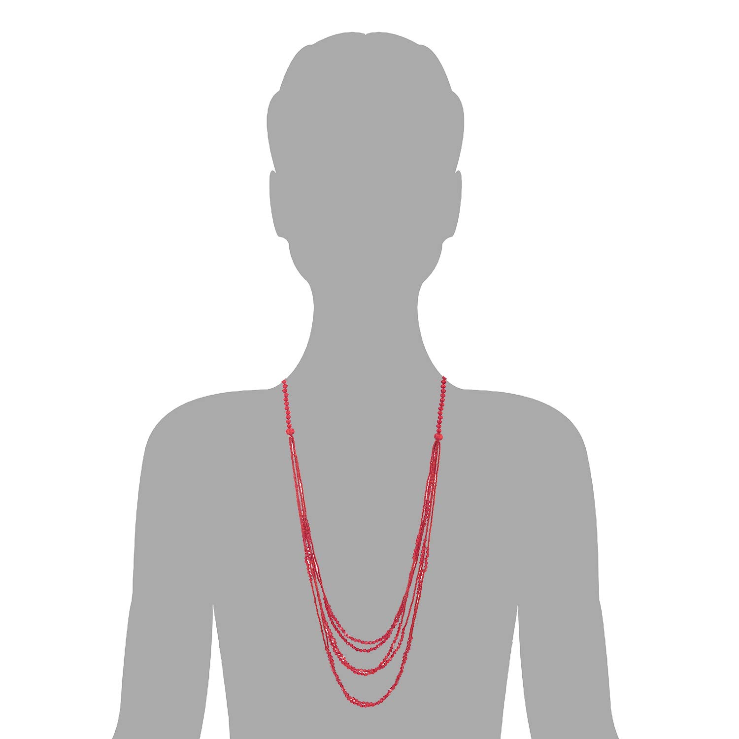 COOLSTEELANDBEYOND Red Beads Long Statement Necklace Multi-Strand Waterfall Chains with Crystal Beads Charm Pendant