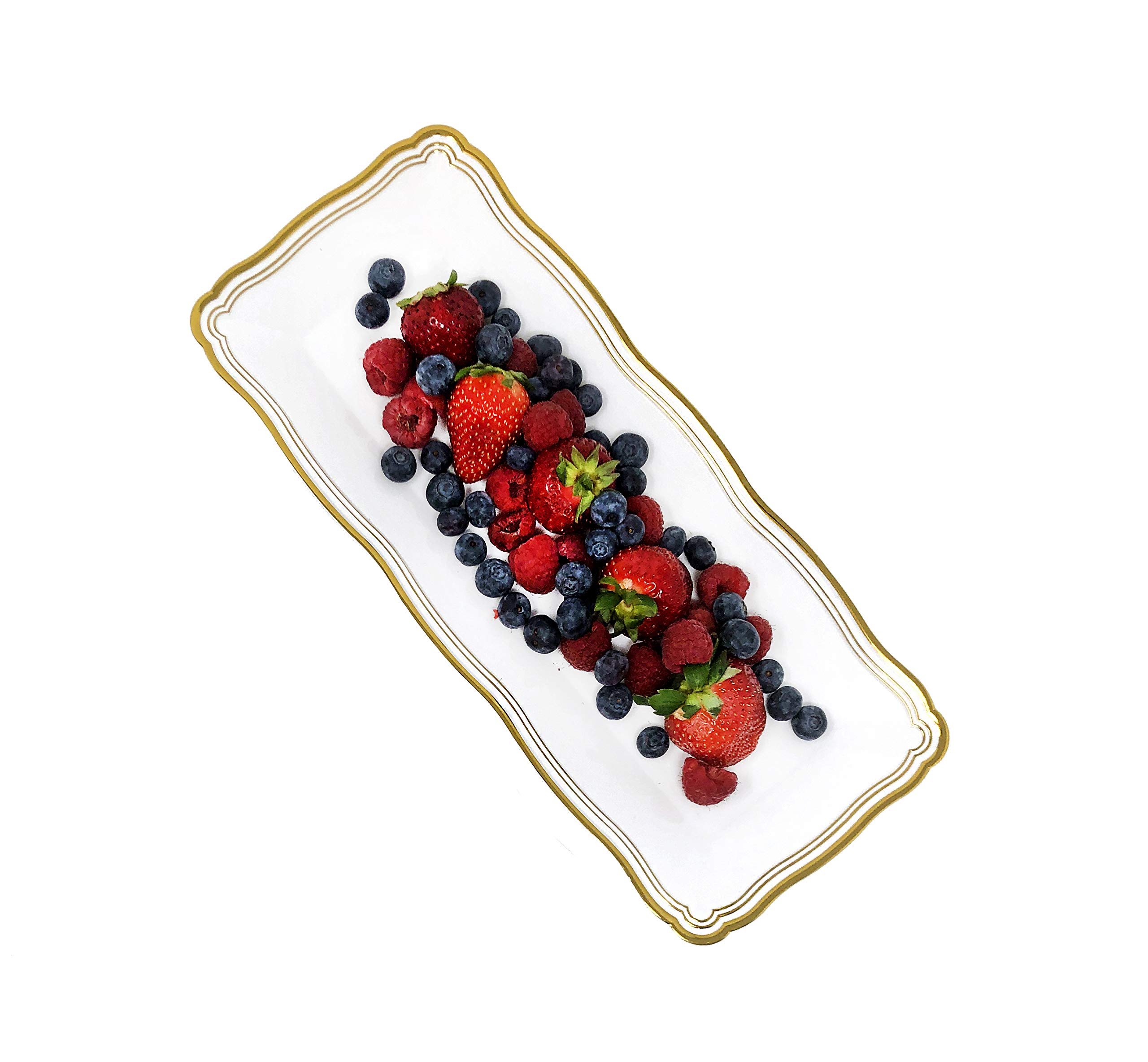 Elegant Aristocrat Collection White/Gold Serving Trays - 13.75” x 6” (Pack of 2) - Chic Luxury Design - Ideal for Any Occasion & Event