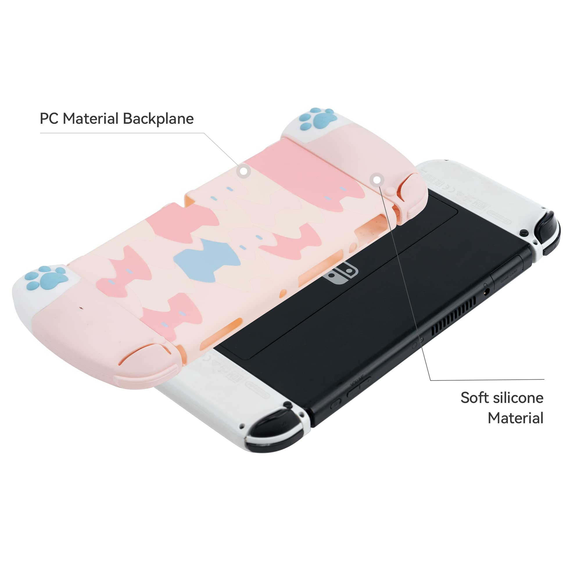 GeekShare Cute Cat Paw Ergonomic Protective Case Cover Compatible with Nintendo Switch OLED Console and Joy-Con, Shock-Absorption and Anti-Scratch Slim Cover Skin for Switch OLED Model- Pink