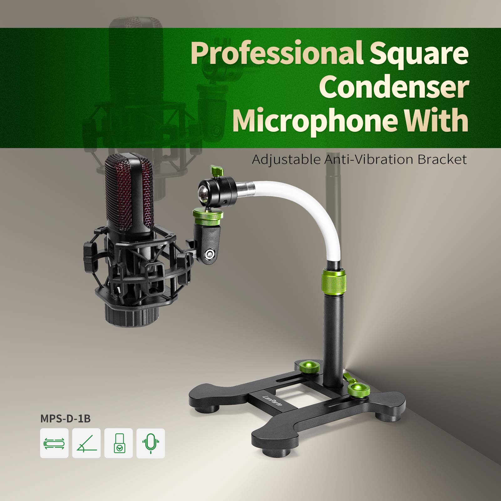 Tbrand LanParte Square Professional Condenser Microphone with Adjustable Anti-Vibration Bracket for Voice Recording Podcasting YouTube Karaoke Gaming Instruments Live Stream