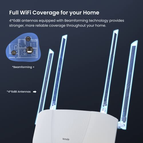 Tenda WiFi 6 AX3000 Smart WiFi Router, Dual Band Gigabit Wireless Internet Router, AX Router with 4 Gigabit Ports, OFDMA+MU-MIMO, Parental Control+Remote Control, Easy App Setup, IPV6&WPA3, RX9(White)