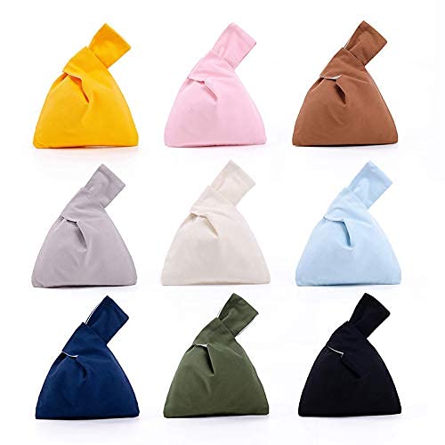 YINGKOR Cotton Canvas Plain Color Canvas Wrist Wristlet Handbag Sleeve Knot Pouch Portable Purse Tote Gift Bag, Yellow