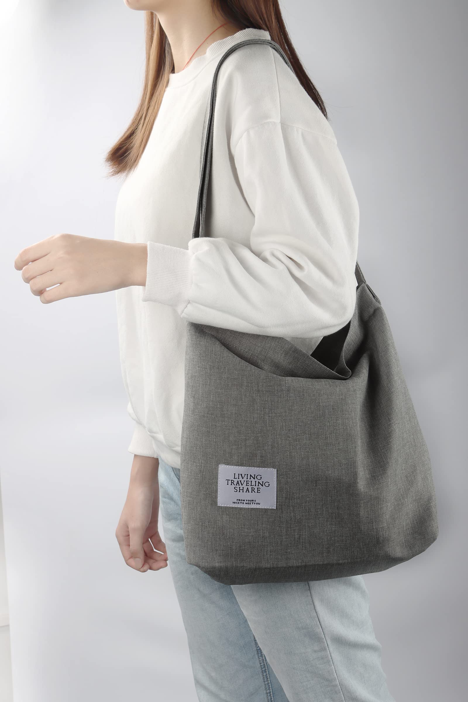TCHH-DayUp Hobo Bags for Women Canvas Crossbody Tote Large Cute Handbags Casual Shoulder Purses Gray