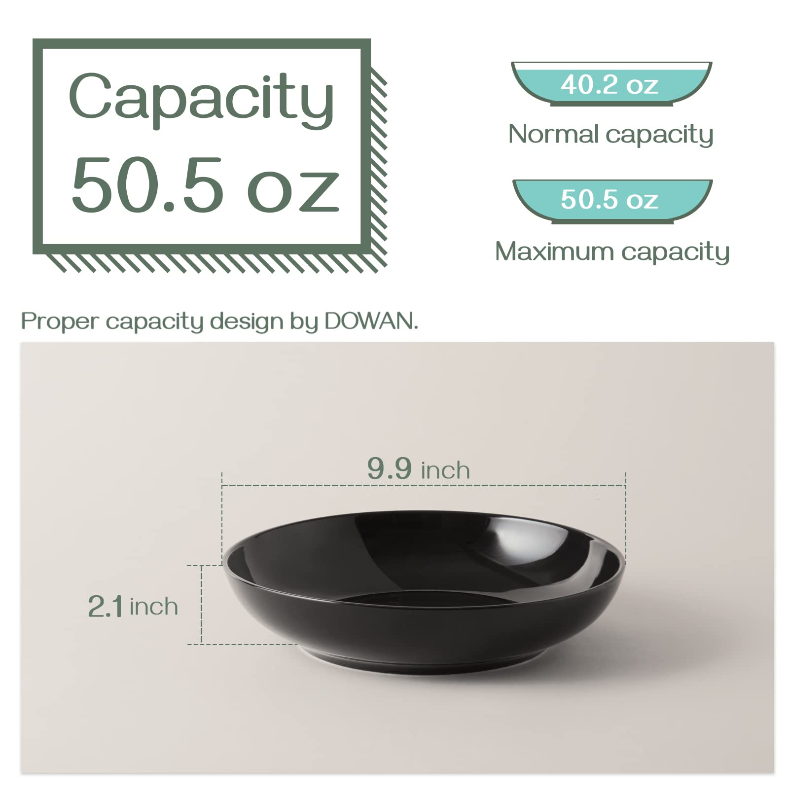 DOWAN 9.75" Large Pasta Bowls, 50 Ounce Large Salad Bowls, Ceramic Pasta Bowls Set of 4, Serving Bowls and Plates Set, Microwave and Dishwasher Safe