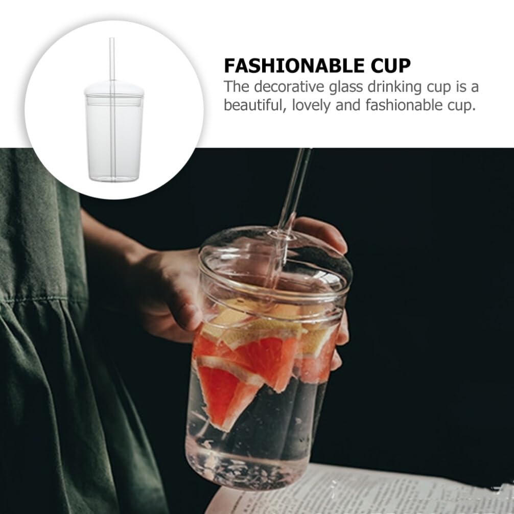 DOITOOL Glass Cups with Lid and Straw- Clear Aesthetic Cups Boba Cup- Glass Water Bottles Reusable Tumbler with Lid and Straw for Bubble Tea Juice Iced Coffee