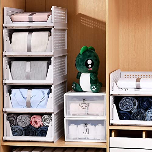 yazi Set of 5 Stackable Closet Storage Box, Plastic Drawer Organizer, Foldable Wardrobe Clothes Shelf Baskets, Folding Containers Bins Cubes, Perfect for Kitchen, Office, Bedroom & Bathrooms