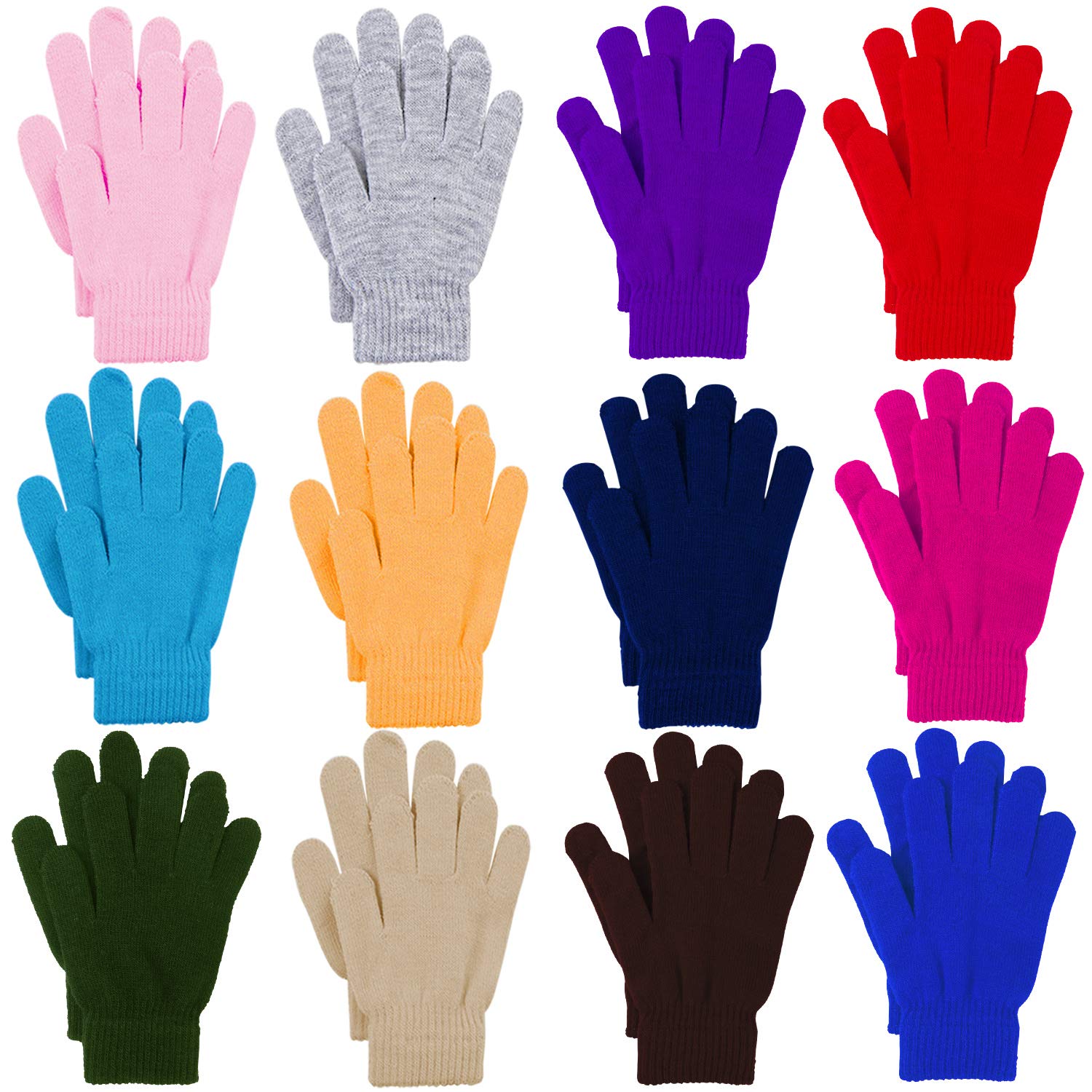 Cooraby 12 Pairs Winter Knitted Magic Gloves Stretchy Full Fingers Gloves for Men, Women or Teens (Medium, Mixed Colors B)