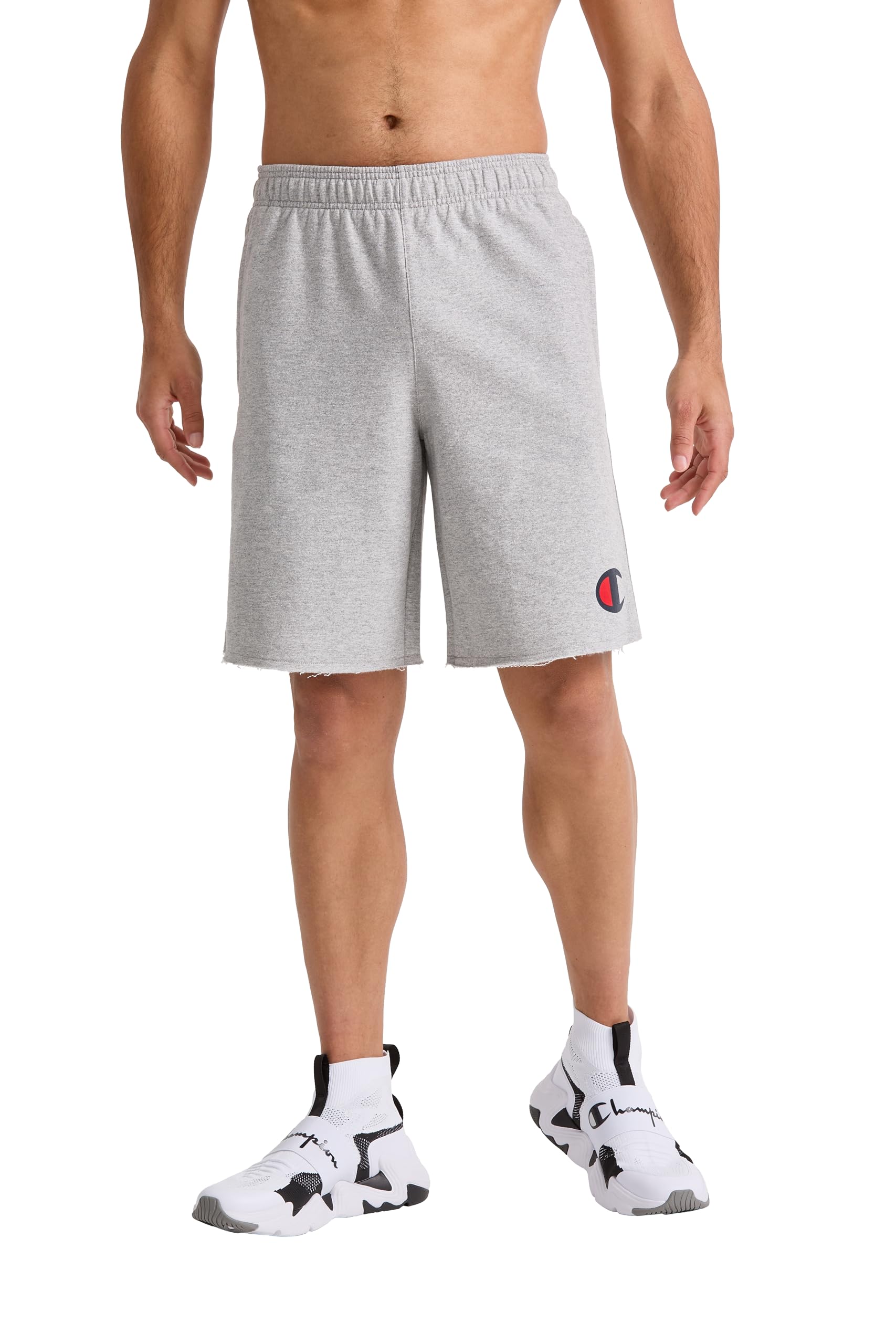 Champion Mens Shorts, Powerblend, Fleece, Soft For (Reg. Big & Tall), Oxford Gray C Logo, Large US
