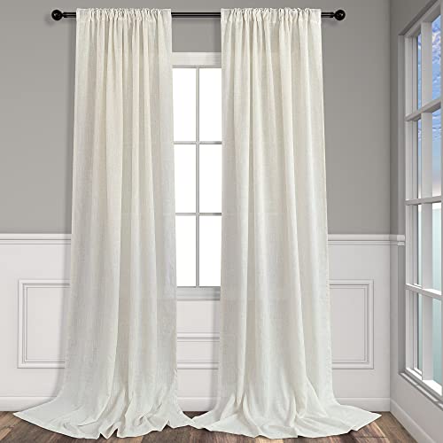 Natural Linen Curtains 108 Inches Long for Living Room 2 Panels Set Back Tab Loop Pocket Draperies Neutral Earth Tone Soft Cotton Textured Semi Sheer Linen Curtains for Large Window Vertical 9 FT Tall