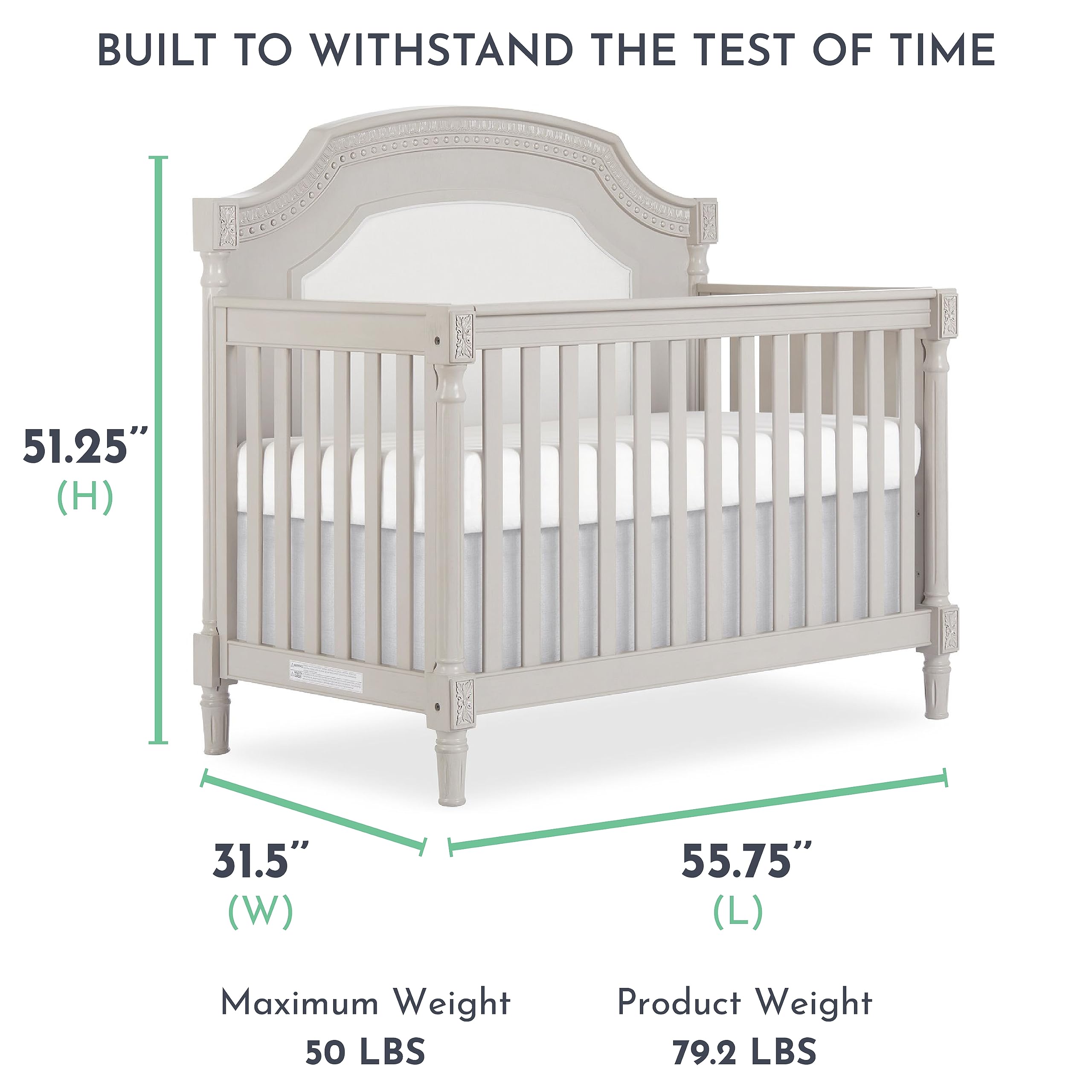Evolur Julienne 5-in-1 Convertible Crib in Cloud, Greenguard Gold Certified , 55.5x31.2x51.5 Inch (Pack of 1)