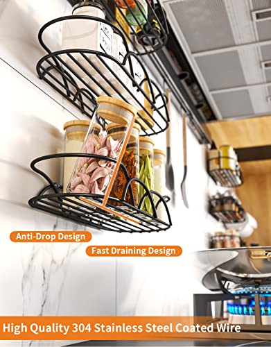 SWTYMIKI 6 Pack Spice Rack Wall Mount Rainbow Design Hanging Spice Shelf Organizer for Cabinet Strong & Stable Metal Seasoning Organizer for Kitchen Cabinet Wall and Pantry Organization Storage,Black