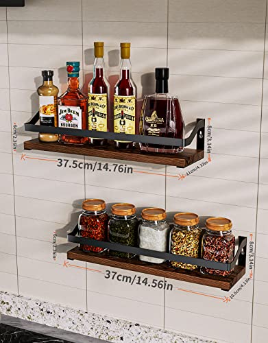 SWTYMIKI Spice Rack Wall Mount, 2 Pack Rustic Natural Wood Spice Rack Organizer for Cabinet, Hanging Spice Shelf for Kitchen Seasoning Organizer, Cabinet Organizer and Wall Storage