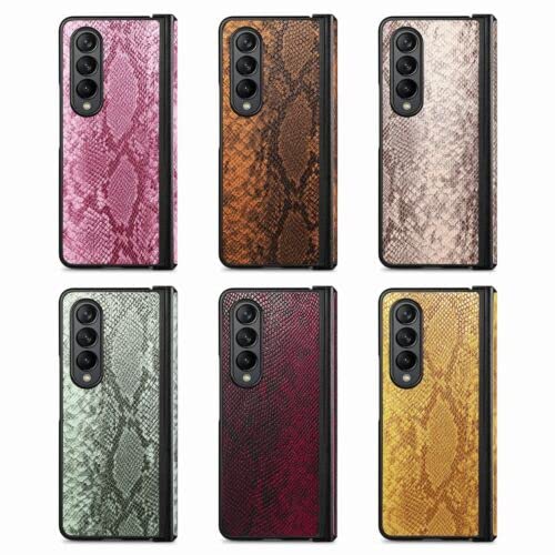 Python Skin Pattern Case for Samsung Galaxy Z Fold 3, Hinged Protection Case Compatible with Wireless Charging, Shockproof Anti-Scratch Protective Cover Case for Samsung Galaxy Z Fold 3(Red)