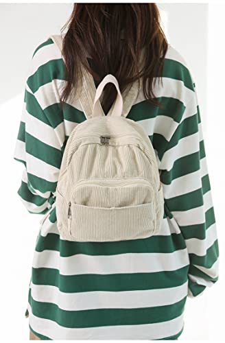 MININAI Aesthetic Backpack Mini Classic Corduroy College Backpack for Women Cute Retro Grunge Backpack Casual Daypack (One Size,White)