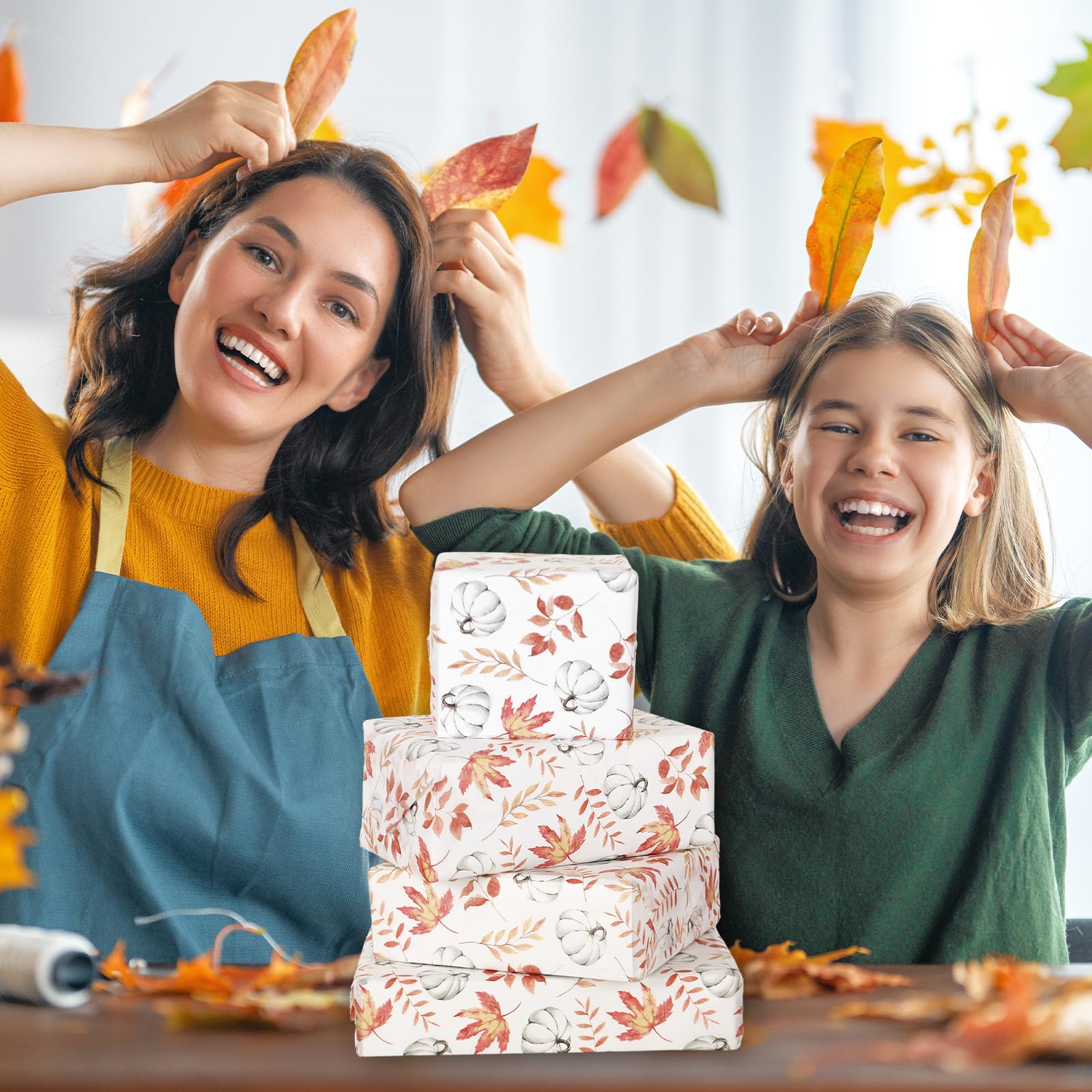Generic AnyDesign 100 Sheets Fall Tissue Paper Pumpkin Leaves Art Tissue Autumn White Orange Wrapping Paper for Thanksgiving DIY Crafts Gift Packing, 19.7 x 13.8 Inch