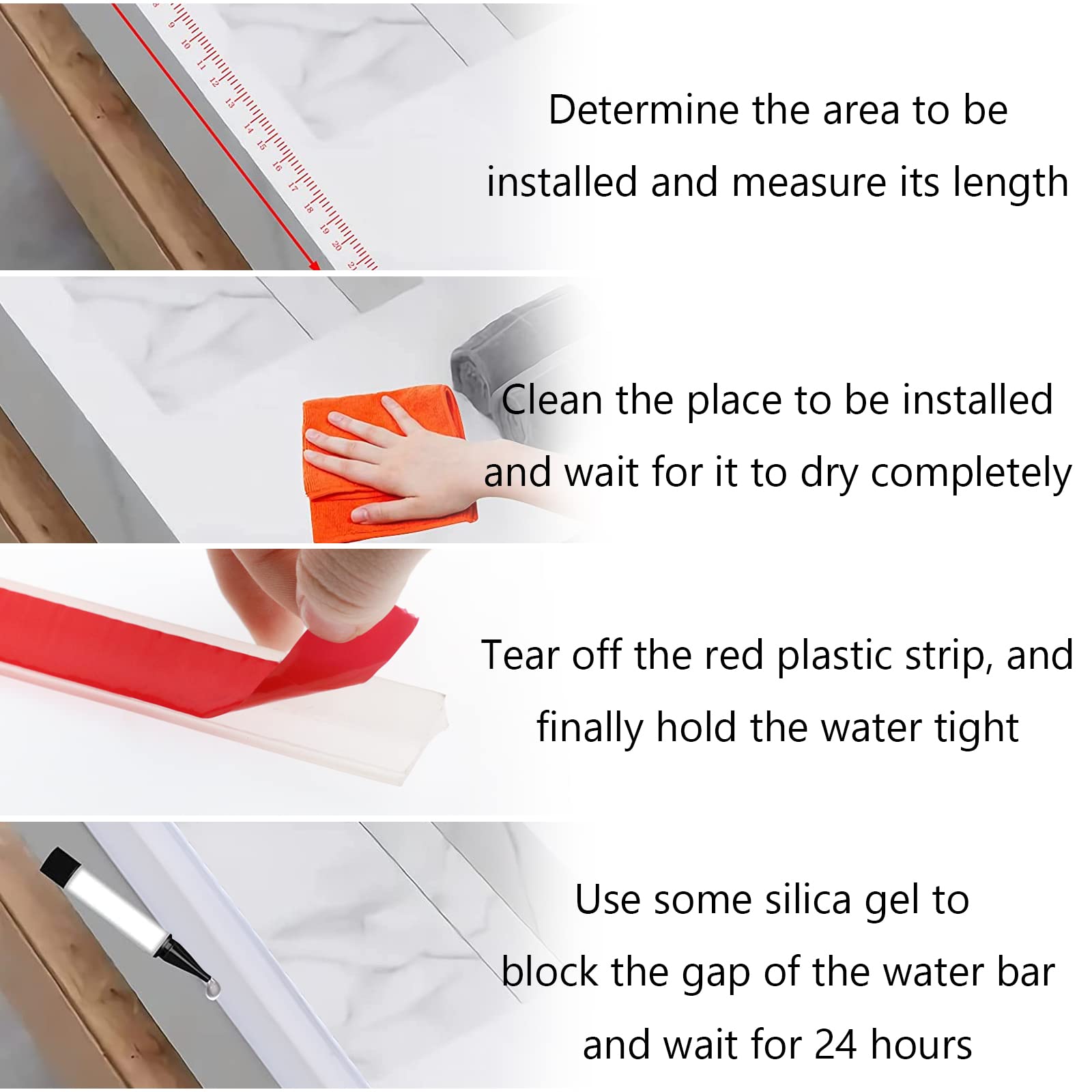 Duzzy 39 Inch Clear Shower Threshold Water Dam, Self-Adhesive Silicone Shower Water Guard Blocker Suitable for Bathroom and Kitchen