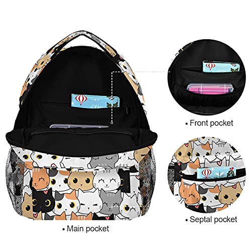 MCHIVER Cute Cats Backpacks for School Travel Laptop Backpack with Water Bottle Pocket Lightweight Adjustable Buckle Casual Daypack 16 Inch