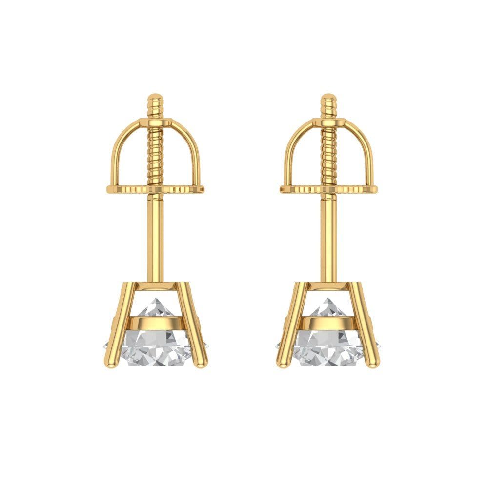 Clara Pucci 2.0 ct Round Cut Solitaire Studs with Clear Simulated Diamond Stone Special - 14K Yellow Gold Stud Earrings Screw Back