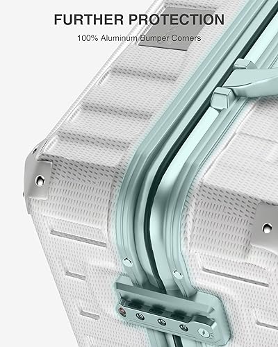 LUGGEX Hard Shell Checked Luggage with Aluminum Frame - 100% Polycarbonate No Zipper Suitcase with Spinner Wheels - 4 Metal Corner Hassle-Free Travel (White Suitcase)