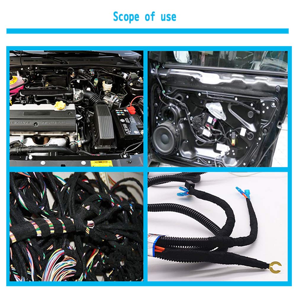 Seigun,Wire Harness Automotive Cloth Tape, Black Wire Loom Harness Tape,High Temp Wire Harness Wrapping Tape,Noise Damping Heat Proof,Felt Tape (19MM × 15M)(2pack)