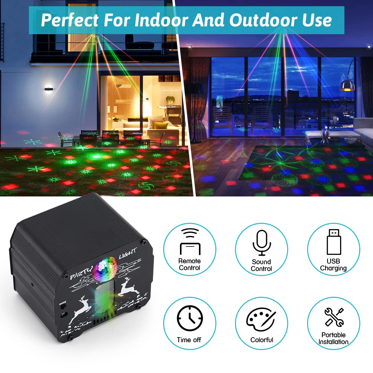 Disco Lights,Sound Activated and Time Function DJ Disco Stage Party Lights 60 Different Patterns DJ Lights for Birthday Party Gift Wedding KTV Bar