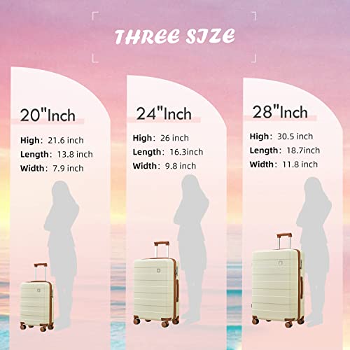 imiomo 24 IN Checked Luggage, Suitcase with Spinner Wheels, Hardside 3PCS Set Lightweight Rolling Travel Luggage with TSA Lock(24"/Beige)