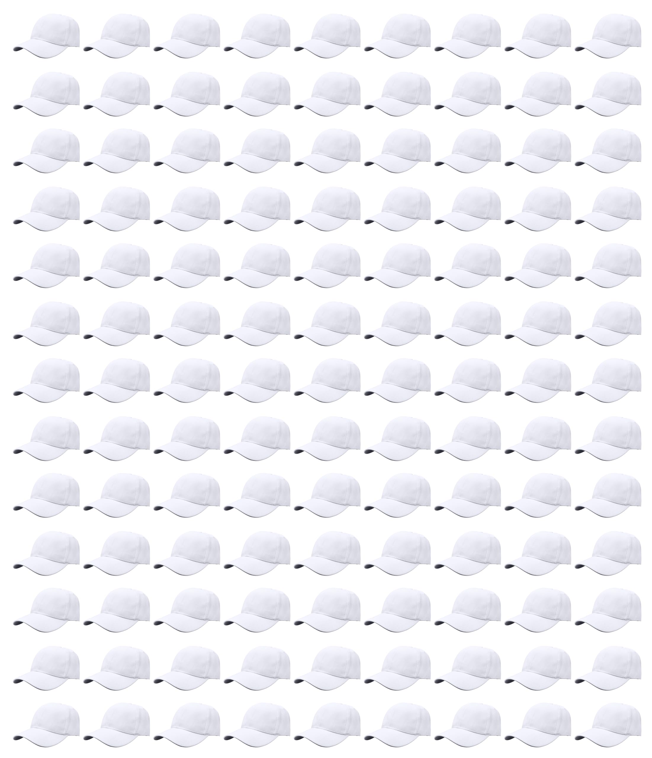 Gelante Bulk Plain Blank Baseball Caps Adjustable Back Strap. 001-White-144PC