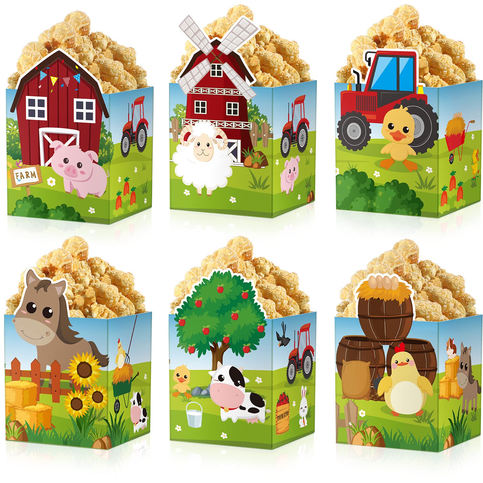 Pajean 24 Set Farm Birthday Party Supplies Farm Animal Popcorn Boxes Farmhouse Birthday Snack Treat Goodie Boxes for Baby Shower Farm Birthday Party