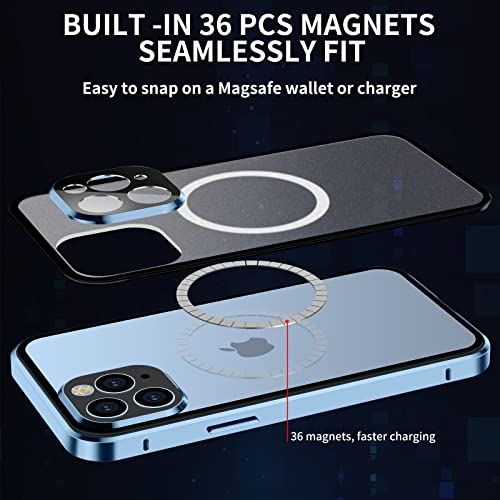 Jonwelsy Case for iPhone 13 Pro Max, Compatible with Magsafe 360 Degree Full Body Protection Case Magnetic Attraction Metal Bumper+Front Glass+PC Back Cover for iPhone 13 Pro Max (6.7 inch) (Blue)