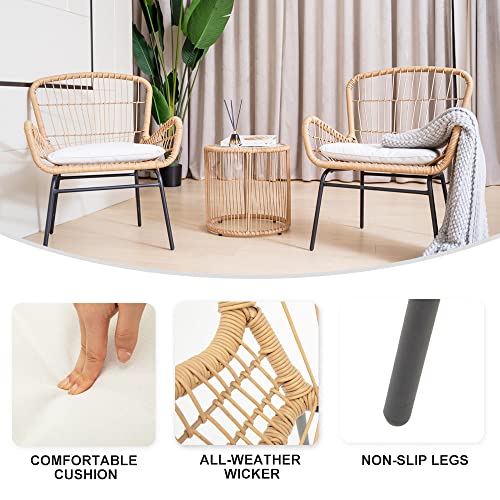 LifeSky Wicker Table Chairs Set - 3 Piece Outdoor Chairs Set - Patio Table Sets with Glass Top Table for Courtyard Garden Brown