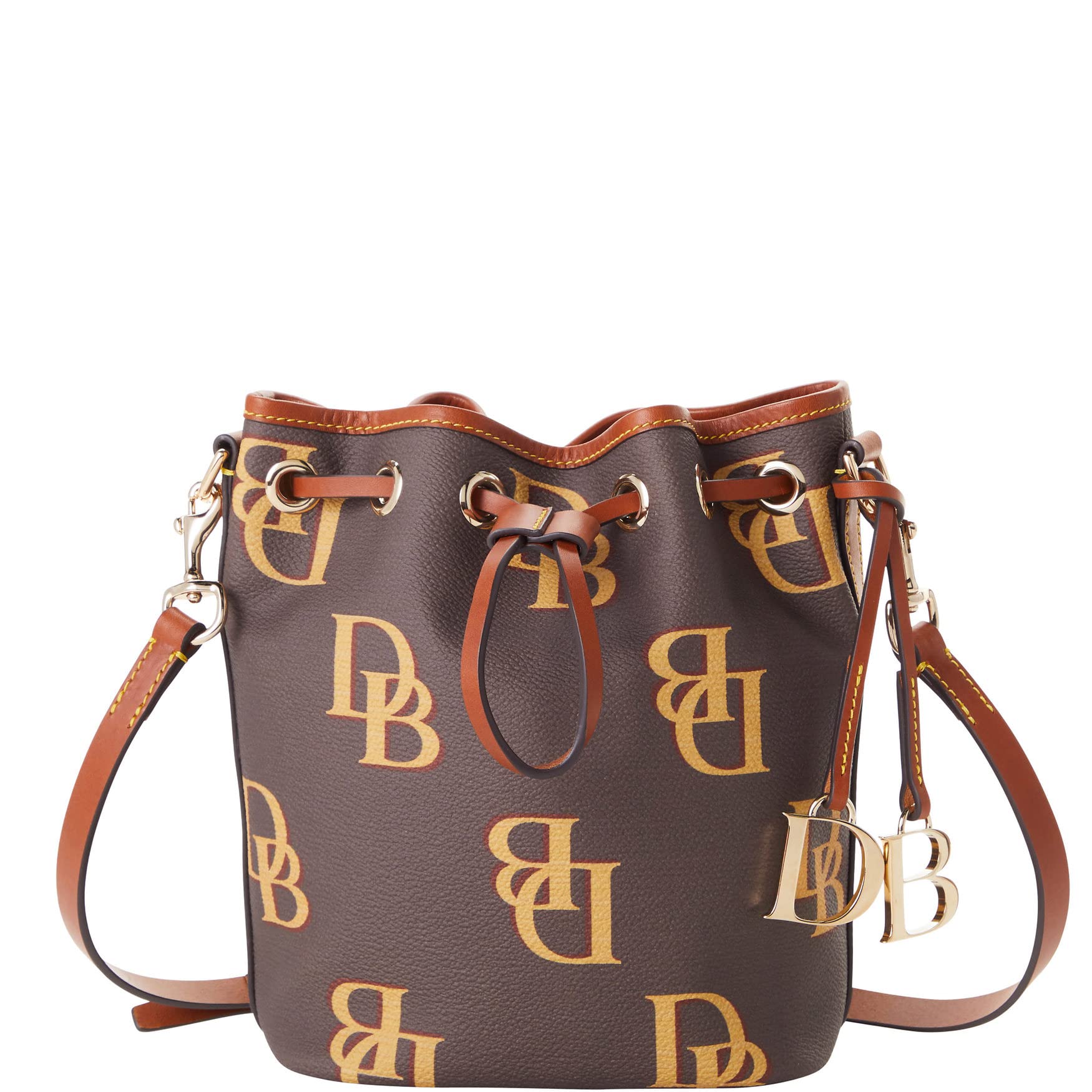 Dooney & Bourke Handbag, Monogram Small Drawstring Crossbody - Brown Tmoro