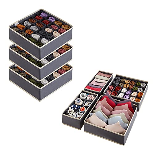 Lifewit 4 PCS Drawer Underwear Organizers, Bundle with 3 Pack Sock Organizers, Grey