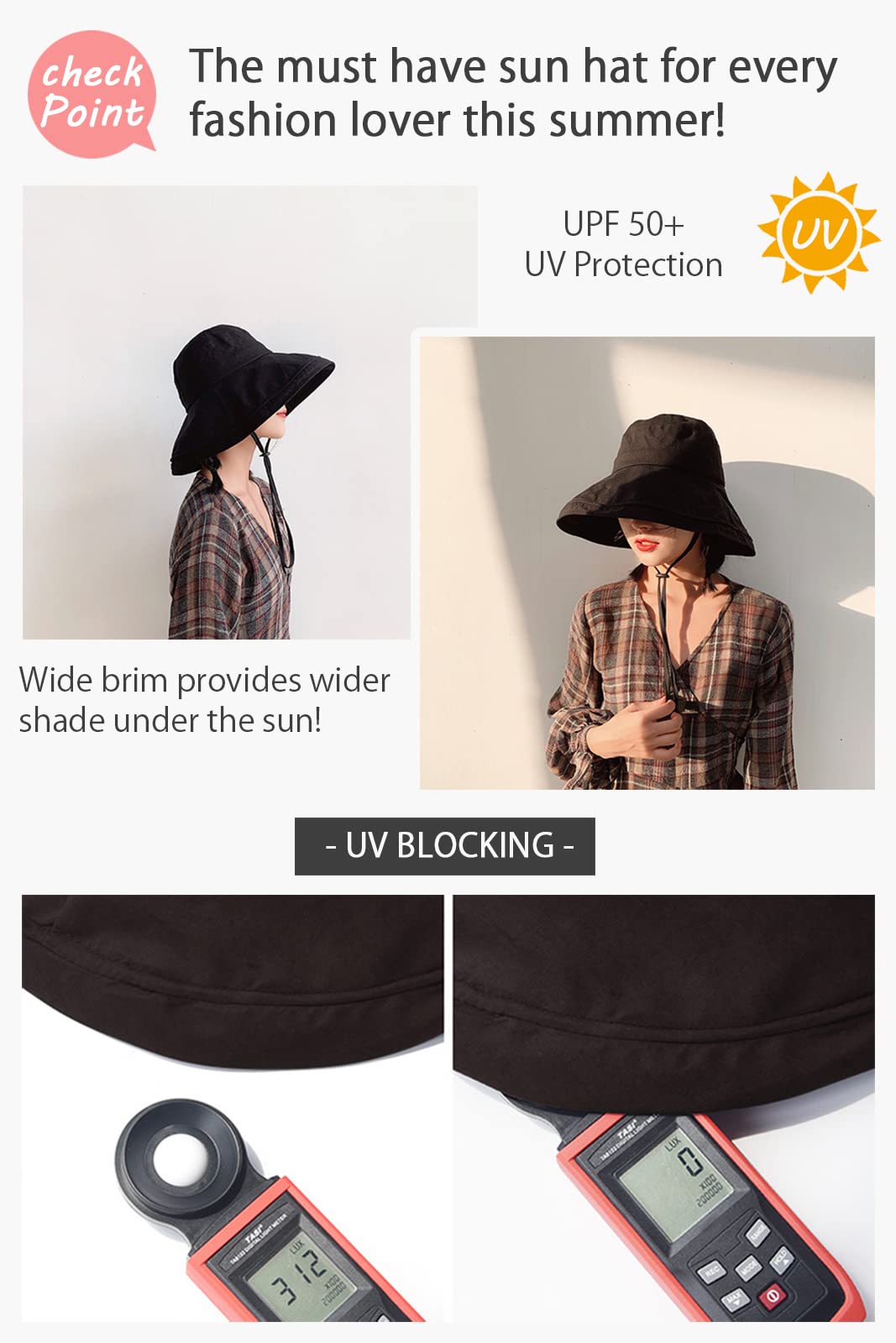 DRIONO Wide Brim Bucket Hat - UPF50+ Protection Travel Beach Sun Hat with Semi-Rigid Adjustable Foldable Brim (Wheat)