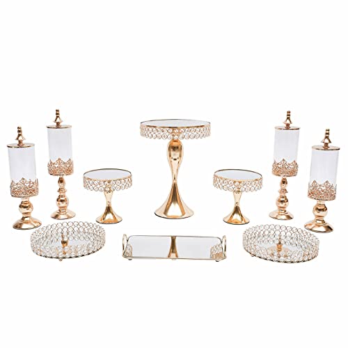TFCFL 10 PCS Cake Stand Set Crystal Cupcake Dessert Plate Display Tower Mirror Cake Holder Cupcake Stands for Wedding Afternoon Tea Birthday Party Gold Cake Stand