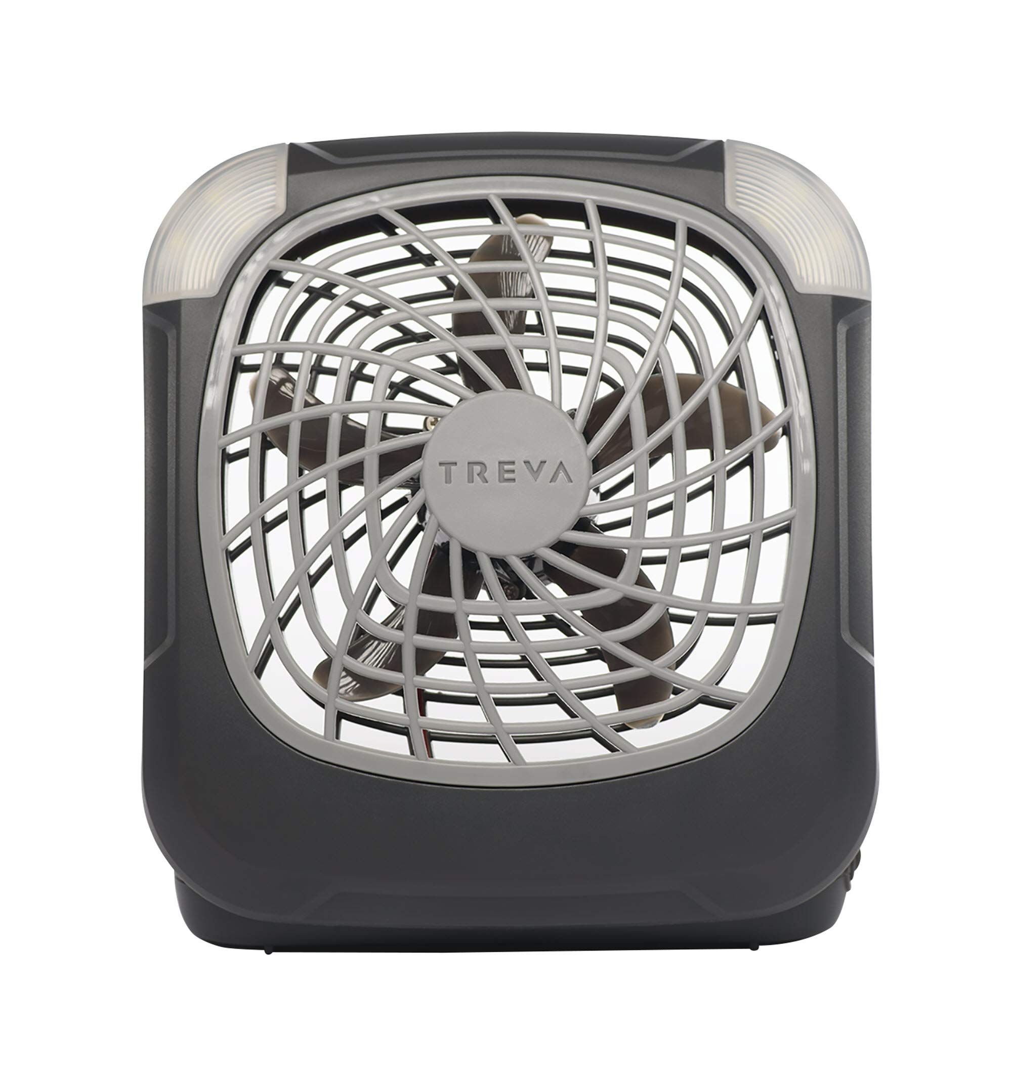 Treva 5 Inch Battery Powered Fan With LED Lights, Portable Desk Fan with 2 Cooling Speeds, Folding & Tilt Design Small Cubicle Accessories (Grey)