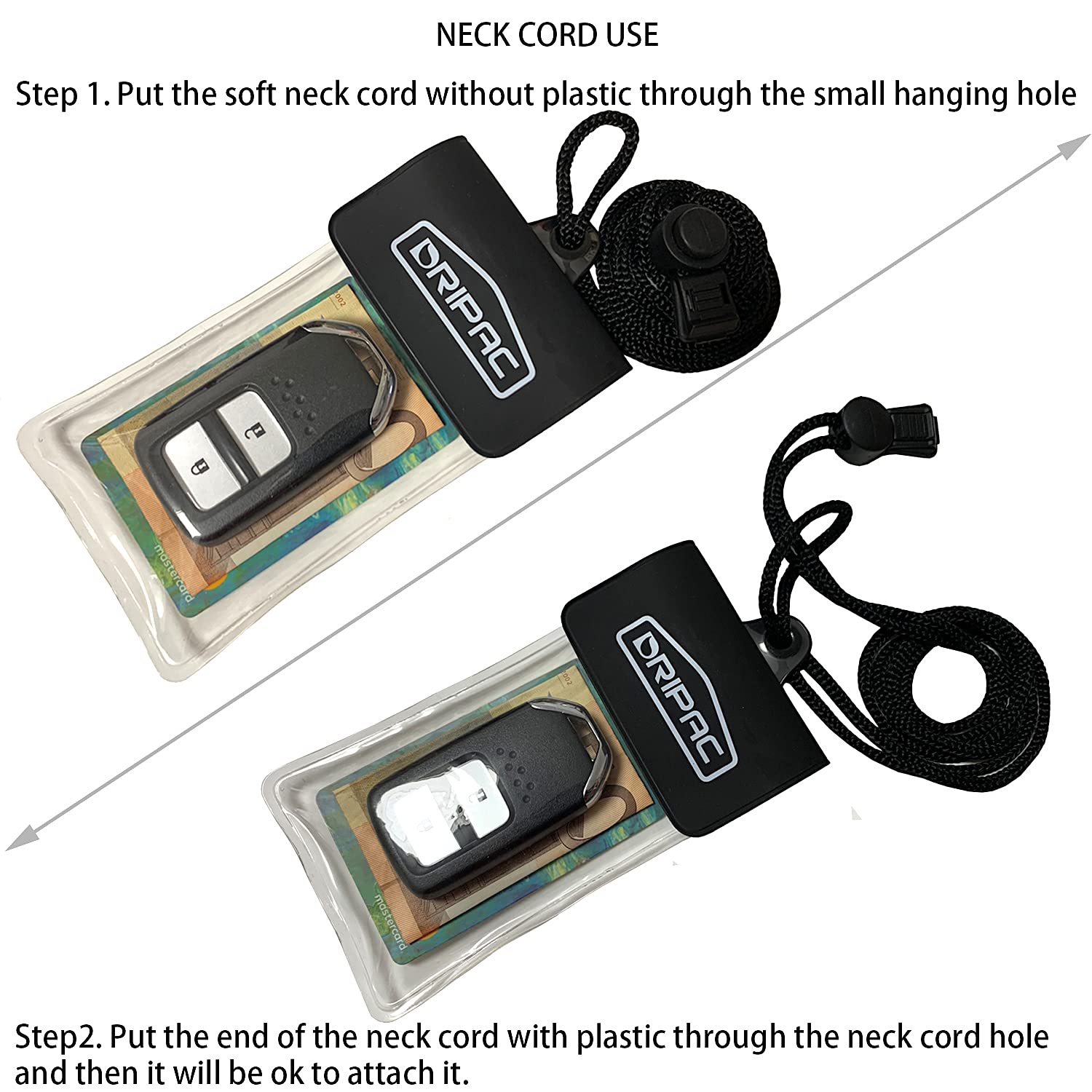 DRIPAC Waterproof Car Key FOB Case Waterproof Wallet Waterproof Holder Pouch for Key ID Badge Credit Card Money(Black)
