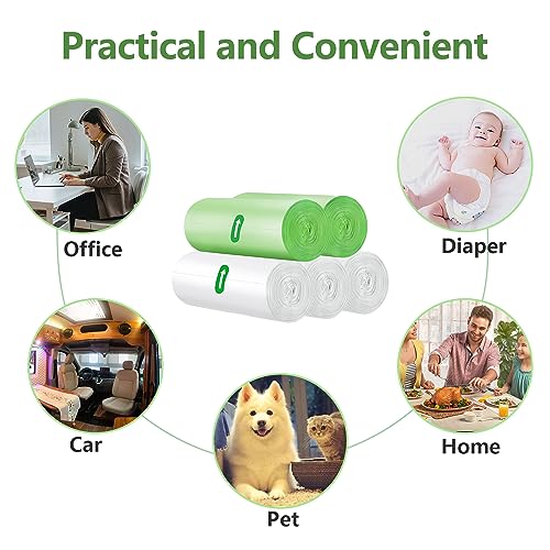 Qunbive 4 Gallon Trash Bag, Leakproof Small Garbage Bags, Biodegradable Trash Bags, Sturdy Mini Small Trash Bags for Bathroom Office Kitchen (White/Green 100 Count)